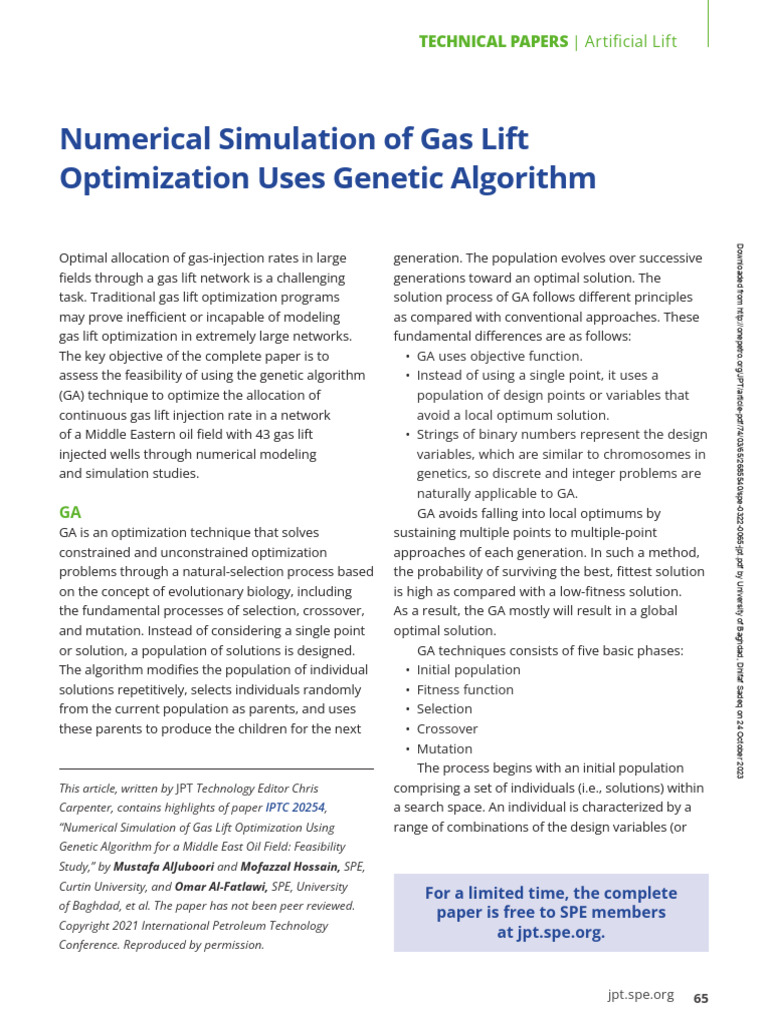 Spe 0322 0065 JPT | PDF | Mathematical Optimization | Genetic Algorithm