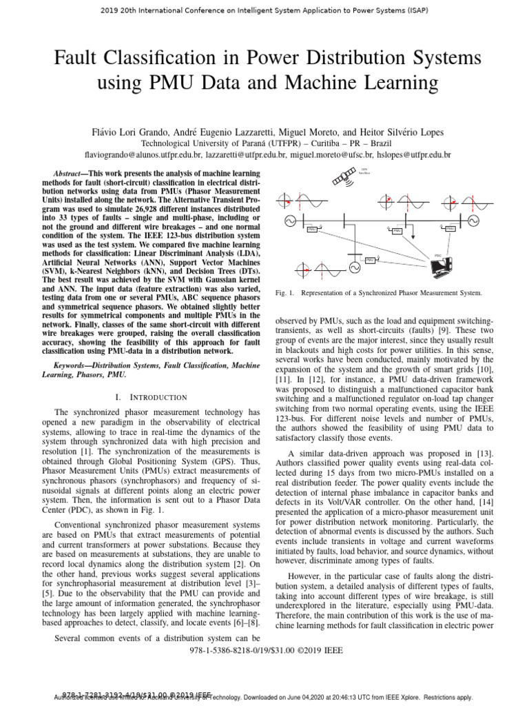 1.fault Classification in Power Distribution Systems Using PMU Data and Machine Learning | PDF ...