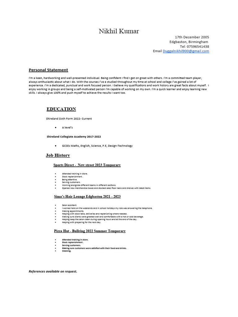 Nikhil Kumar CV 2023 | PDF Nikhil Kumar CV 2023 | PDF