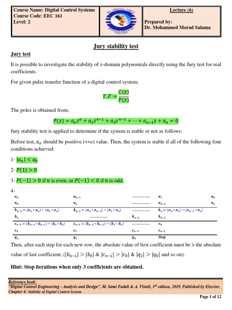 6 - Lecture 6 - Jury Stability - (2nd Term 2021-2022) | PDF ...