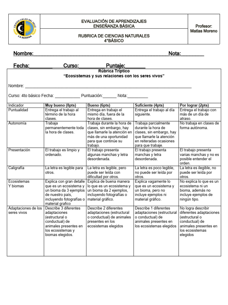 Rubrica Triptico Ciencias | PDF | Aprendizaje