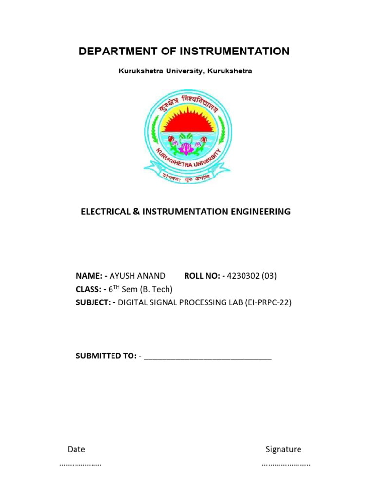 DSP Lab File | Download Free PDF | Digital Signal Processing | Electrical Engineering