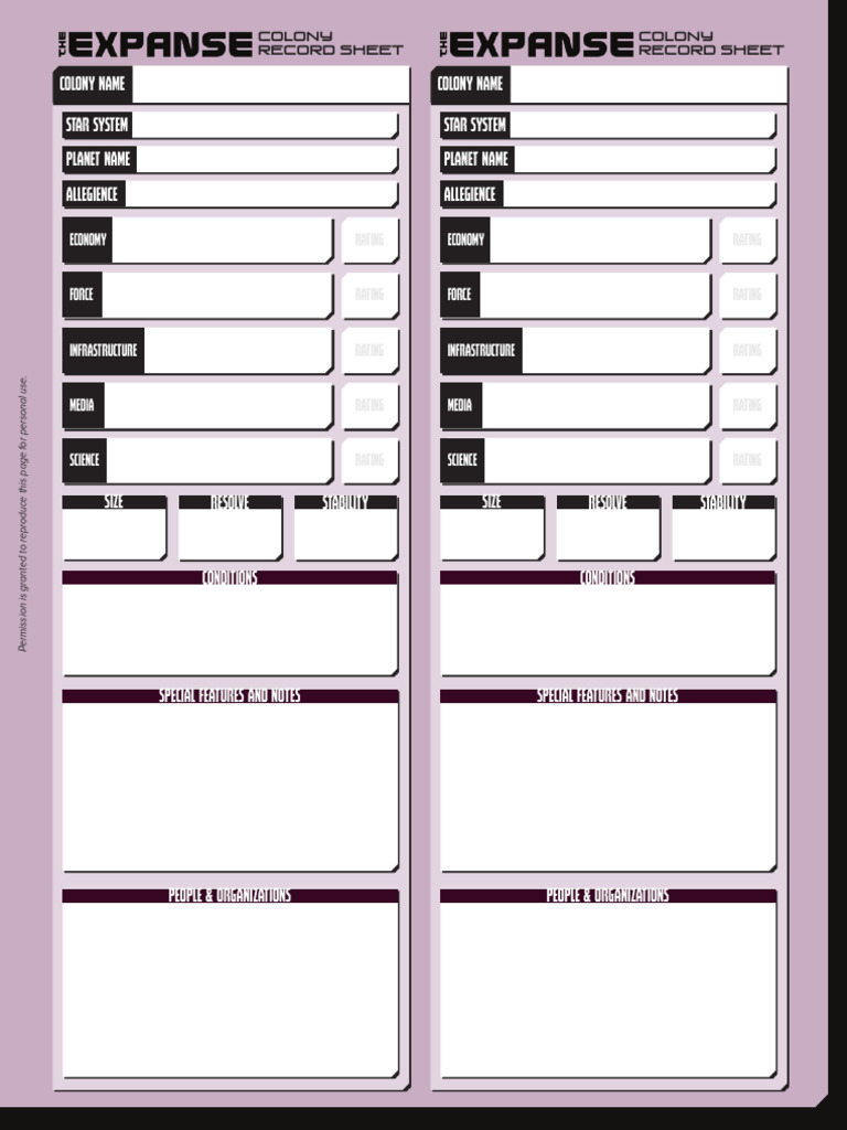 Expanse Colony Record Sheet | PDF | Economies