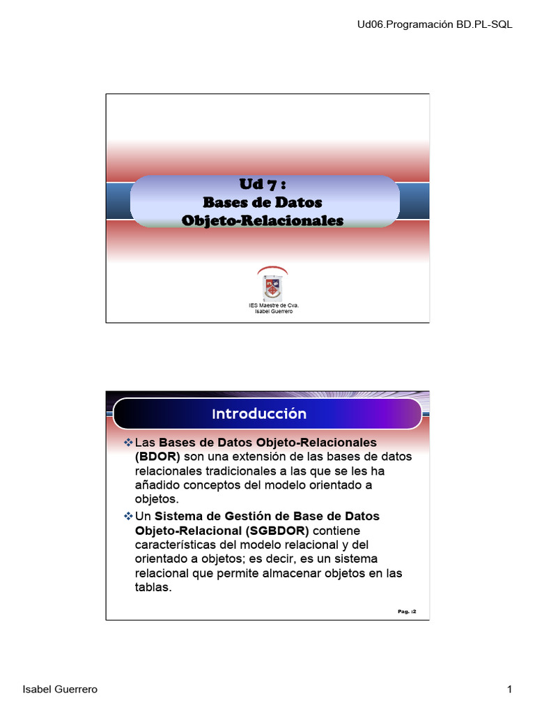 UD 7.bases de Datos Objeto-Relacionales | PDF | Pl / Sql | Tecnologías de la información
