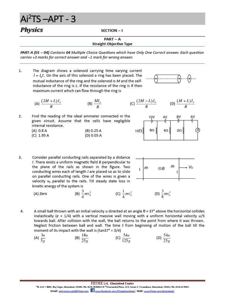 Ai TS - 2023-24 - Class XII - APT-3 - PAPER | PDF | Rotation Around A Fixed Axis | Magnetic Field