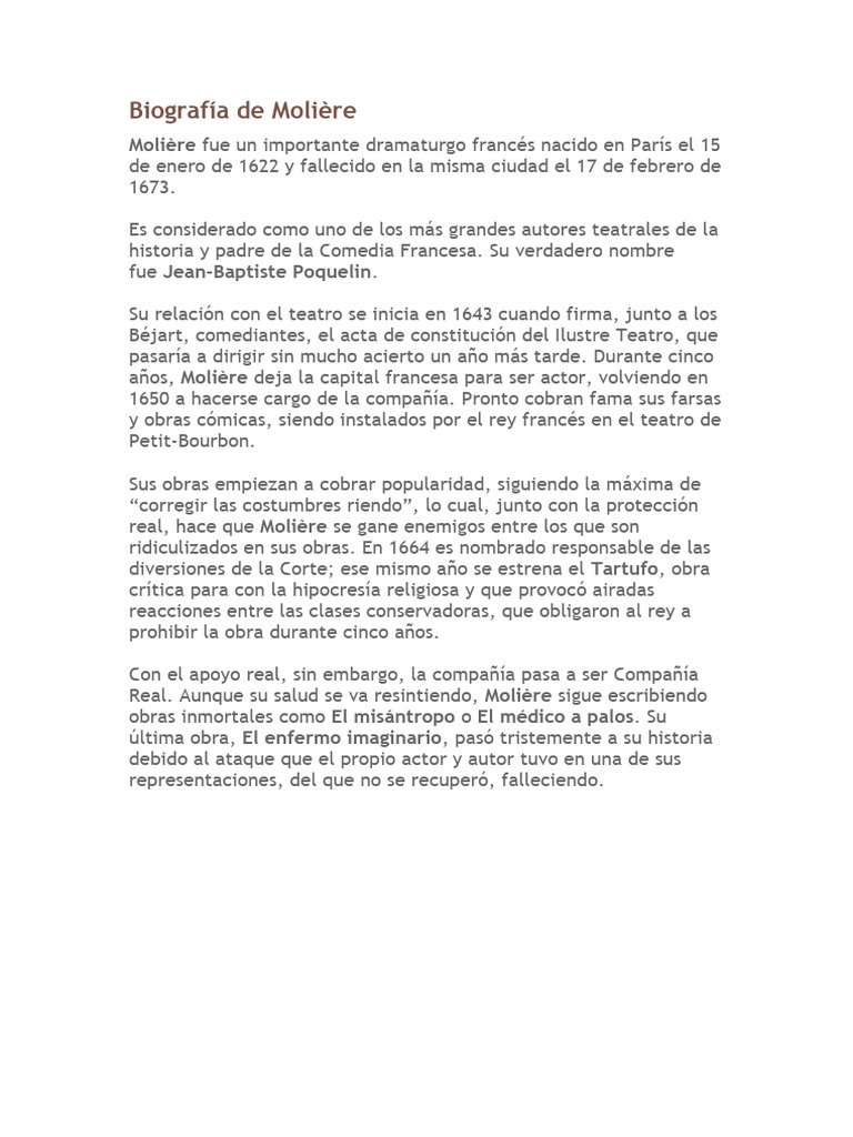 Vida y Obra de Molière | PDF | Clásicos