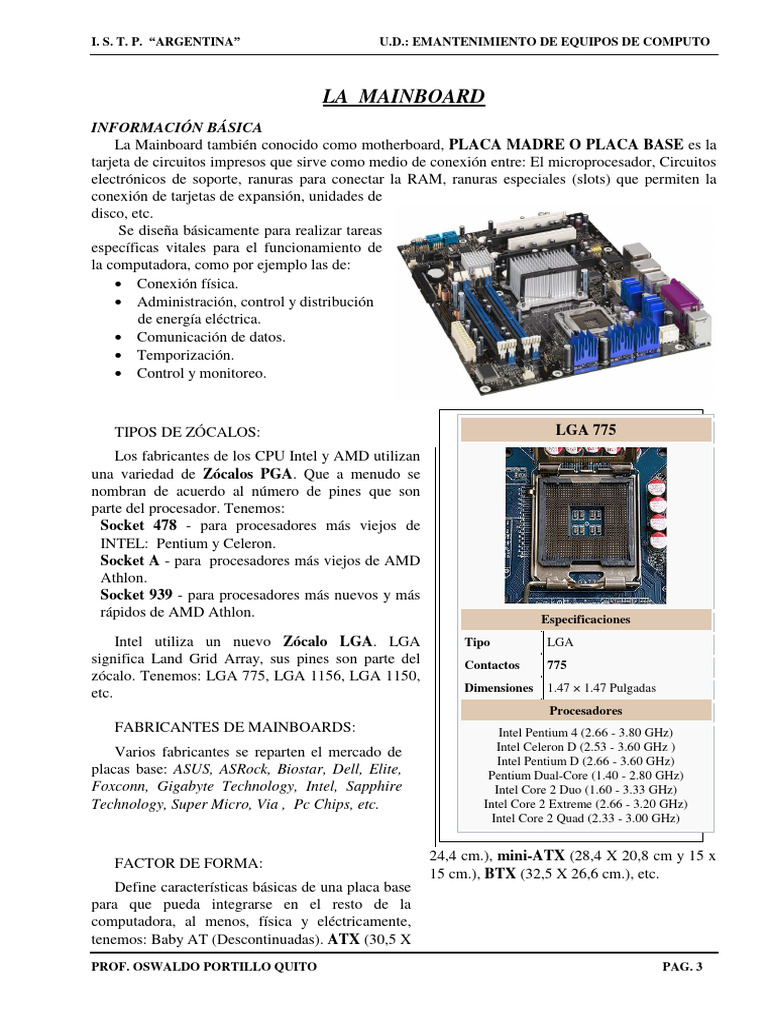 Mainboard - Manteniento de Equipos de Computo | PDF | Microprocesador | Hardware de la computadora