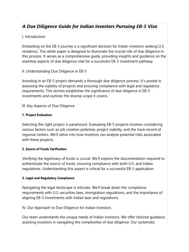 Due Diligence Guide For Indian Investors Pursuing EB5 | PDF | Due Diligence | Investing