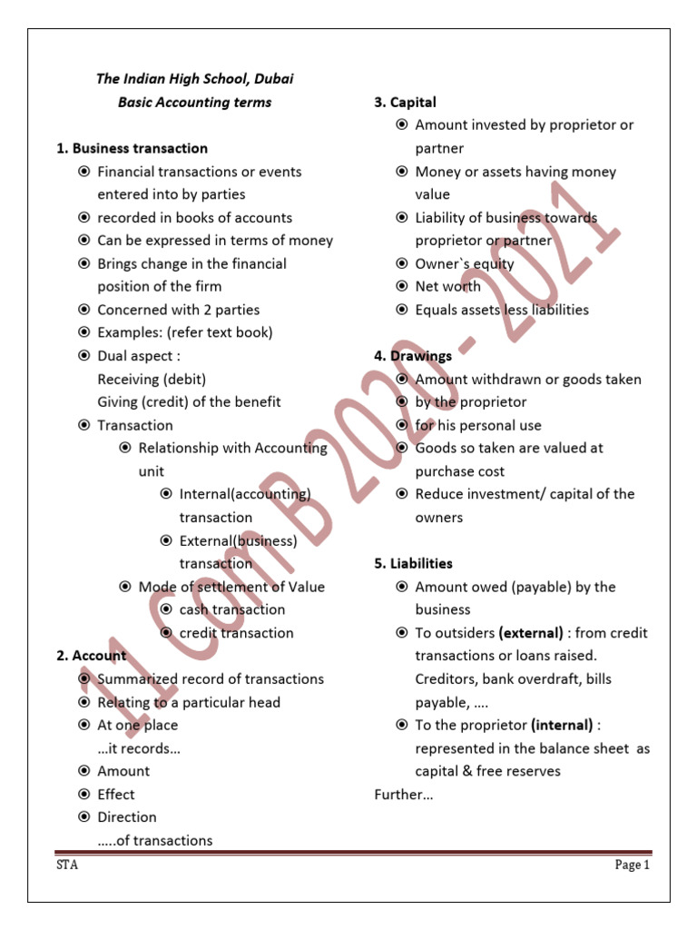 Basic Accounts Terms | PDF | Debits And Credits | Expense