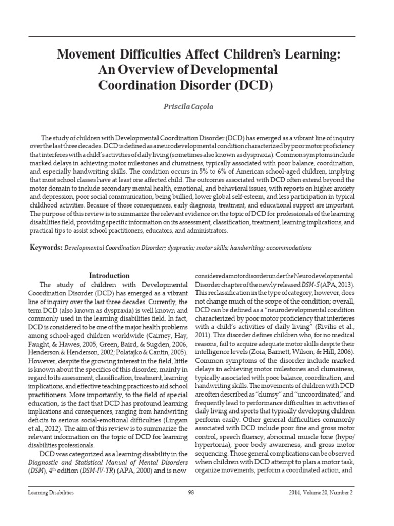 DCD Overview - Movement Difficulties Affect Learning | PDF | Mental ...