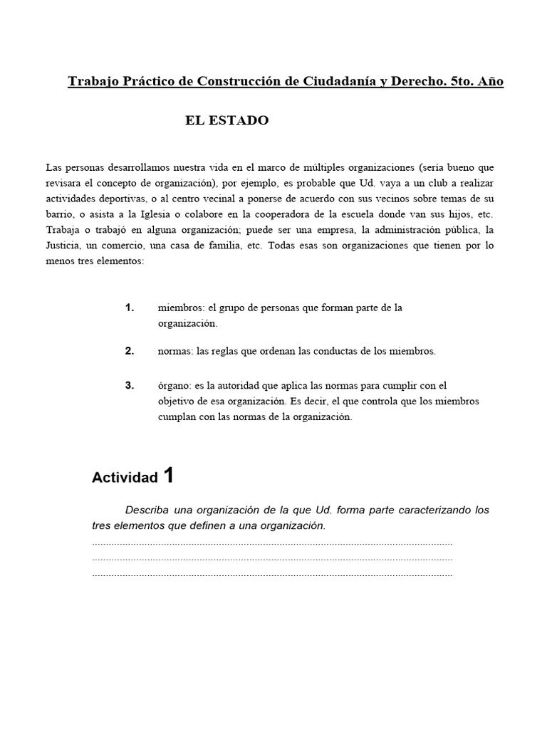 Trabajo Práctico de Construcción de La Ciudadanía y Derecho | PDF | Estado (política) | Soberanía