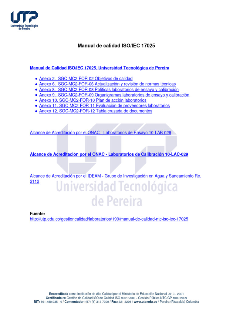 Manual de Calidad ISOIEC 17025 | PDF