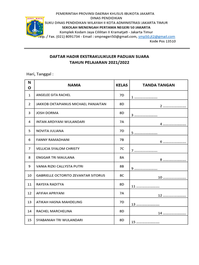 Absen Ekskul Padus | PDF