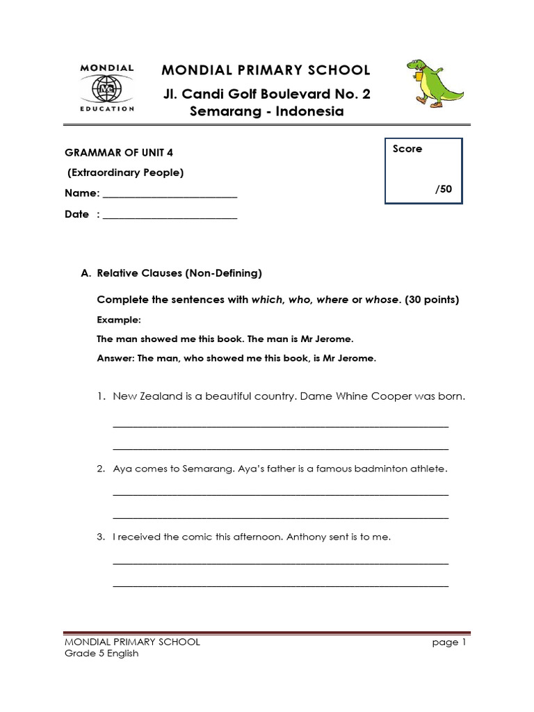 English Grammar Assignment of Unit 4 Grade 5 Print | PDF | Syntax | Grammar