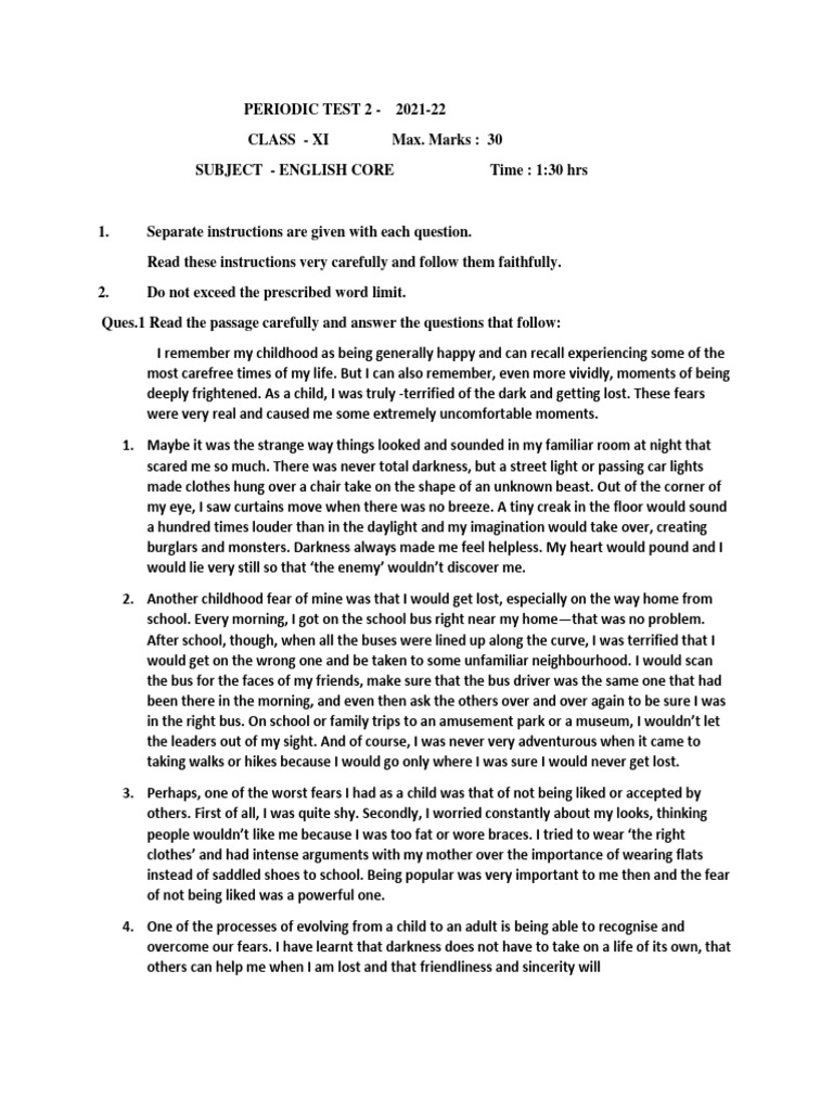 Ques - Paper UT2 XI Eng.21-22 | PDF | Language Arts & Discipline