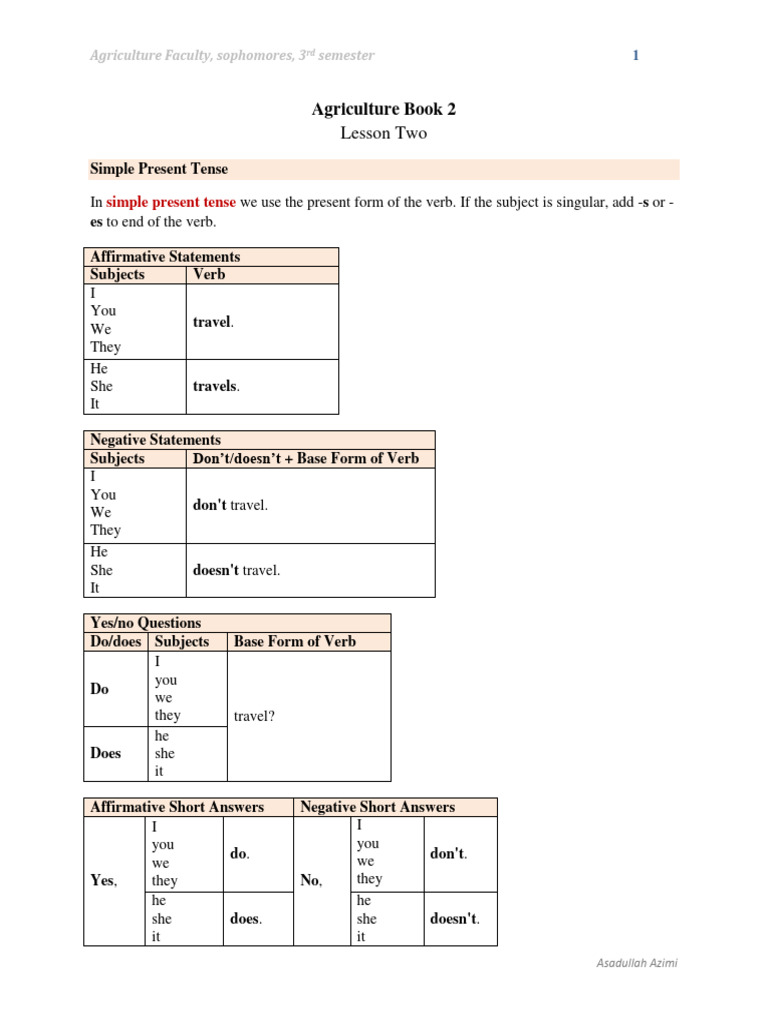 Agriculture Book 2, L2, Simple Present Tense | PDF | Verb | Language Mechanics