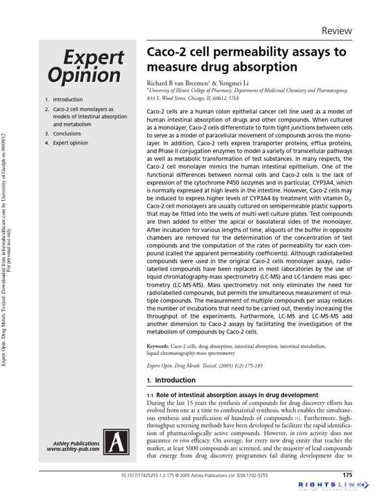 Caco-2 Cell Permeability Assays To Measure Drug Absorption: Review ...