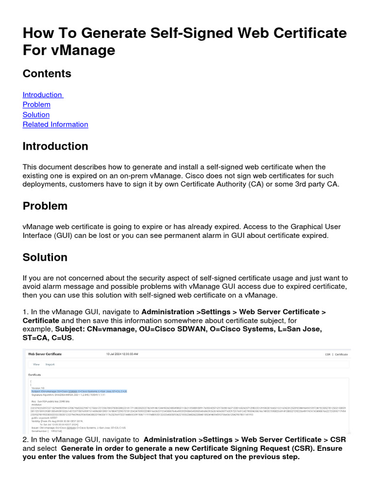 How To Generate Self Signed Web Certificate For Vmanage Pdf Public Key Certificate World