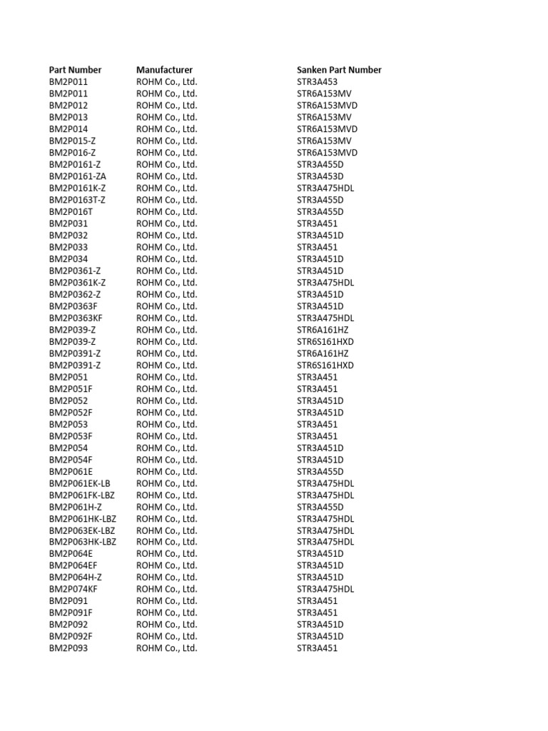 Sanken and ROHM Part Numbers List | PDF | Electronics | Digital Electronics