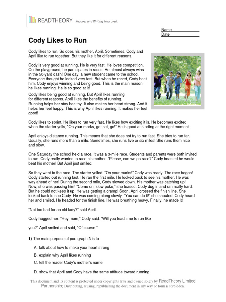 4th Grade Cody Likes To Run All | PDF | Sports & Recreation