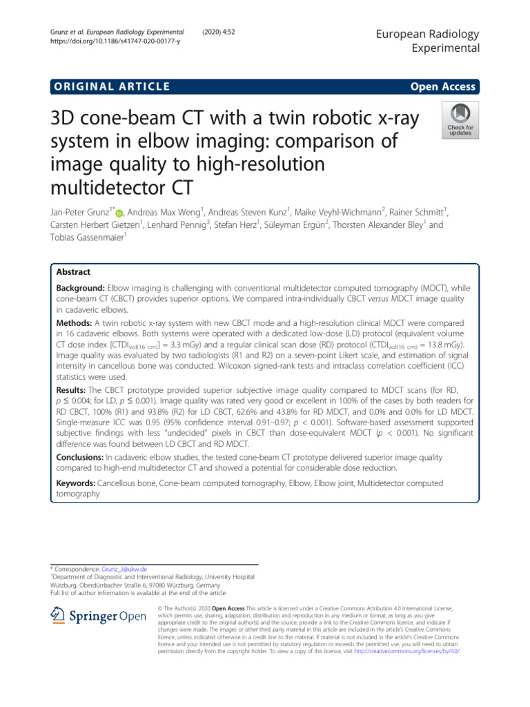 3d Cone Beam Ct With A Twin Robotic X Ray System In Elbow Imaging