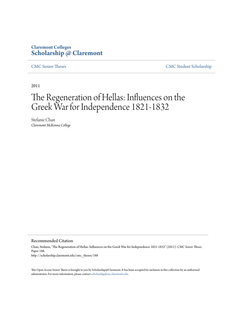 The Regeneration of Hellas - Influences On The Greek War For Indep ...