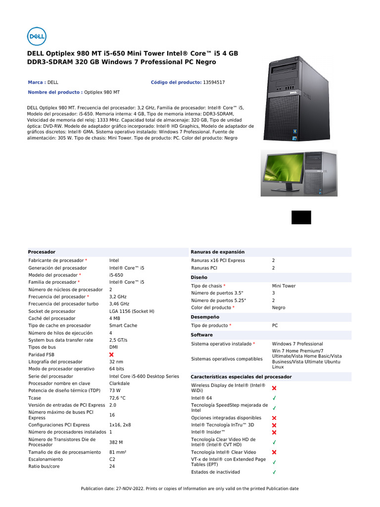 Dell Optiplex 980 PDF | PDF | Microprocesador | Unidad Central de ...