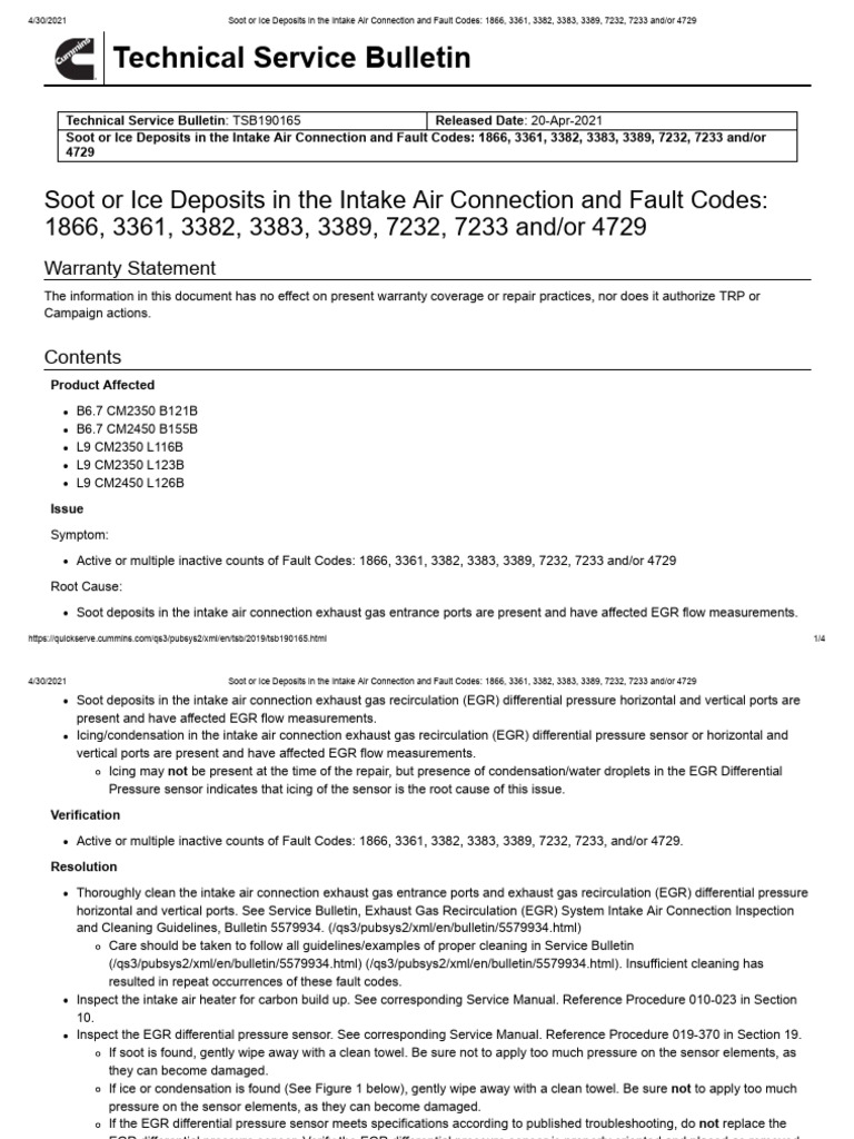 Cummins ISB - EGR Issues - Techn - Bulletin TSB190165 | PDF ...