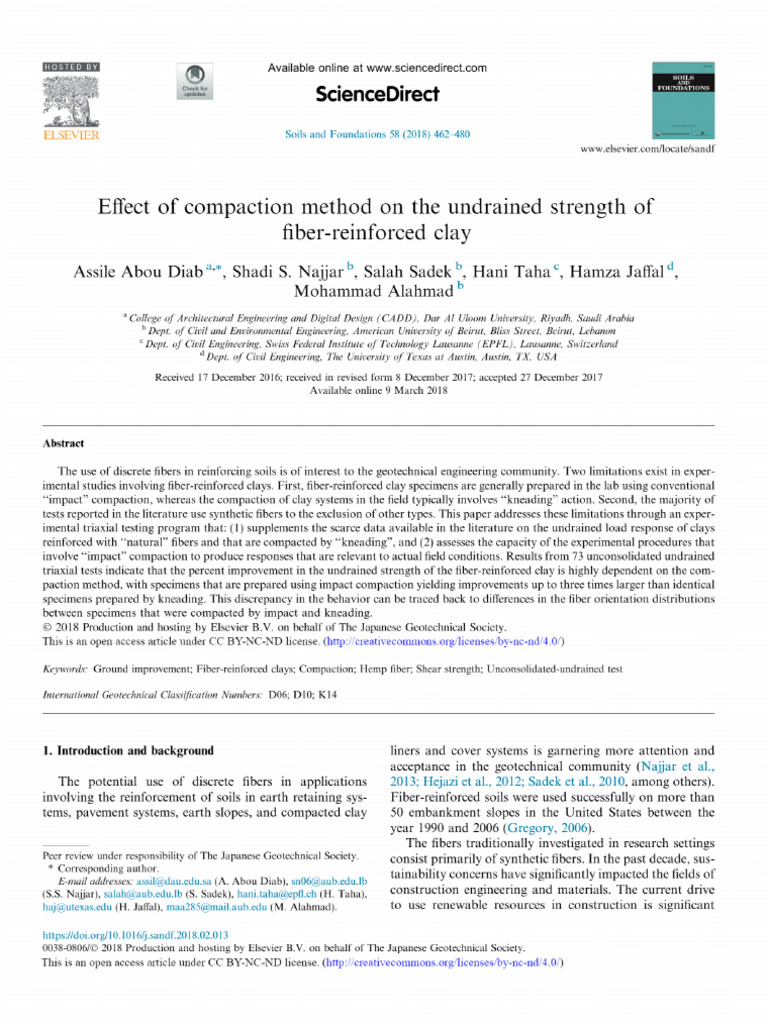 Effect Of Compaction Method On The Undrained Strength Of Fiber Reinforced Clay Elsevier