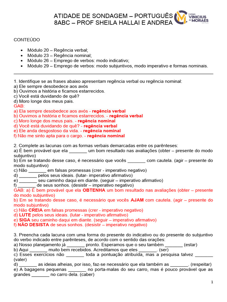 Ativ Sond 8abc Port Ret Presencial | PDF | Objeto (gramática) | Mecânica da linguagem
