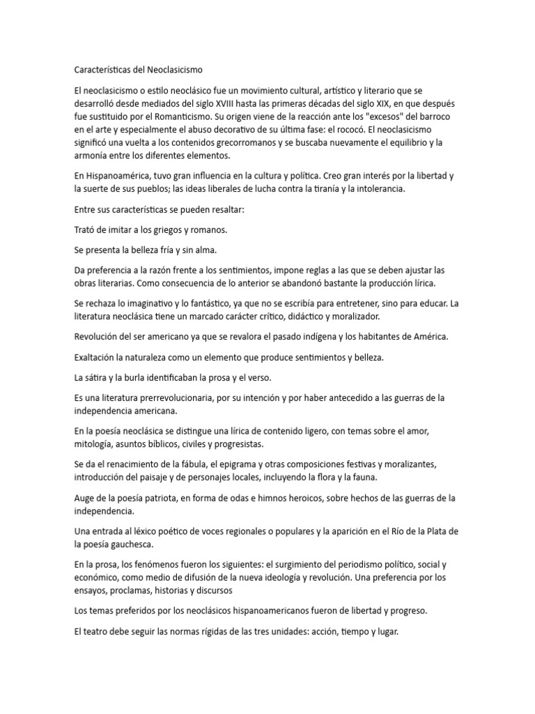 Características Del Neoclasicismo | PDF | Romanticismo | Poesía