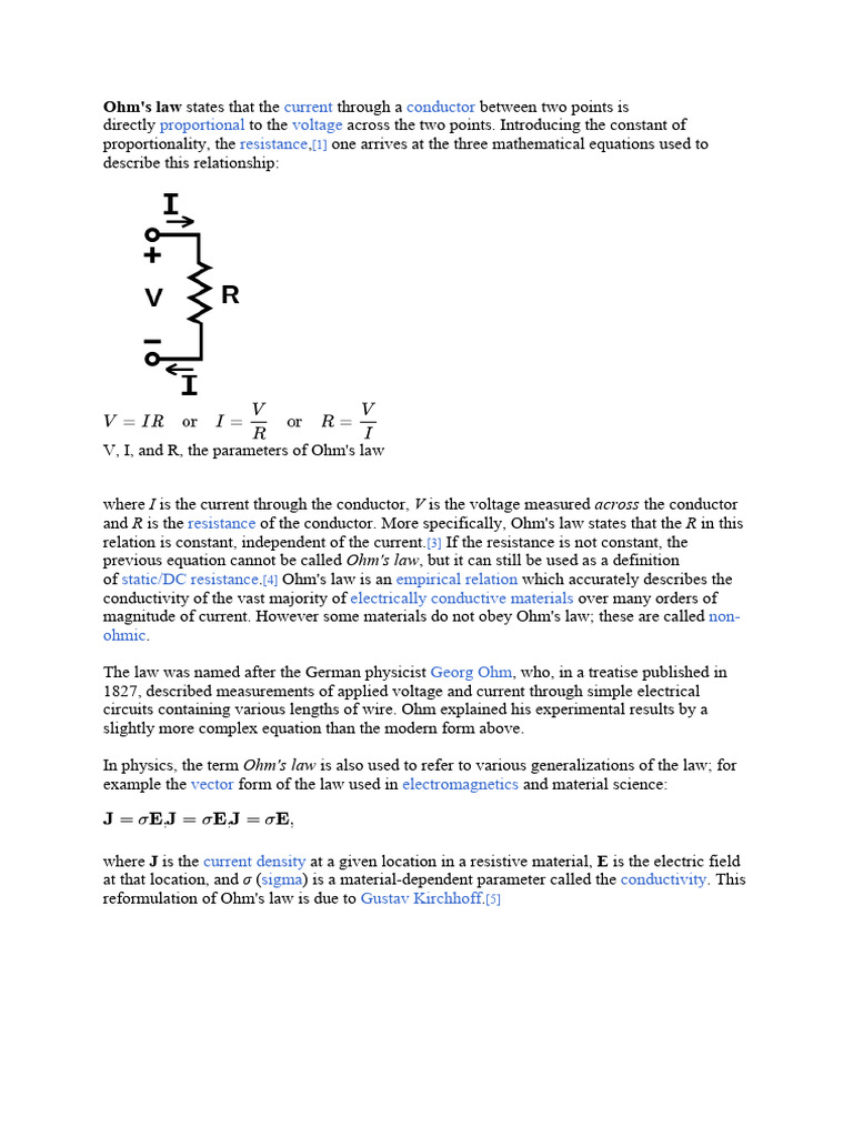 Ohm's Law | PDF | Electrical Resistance And Conductance | Voltage
