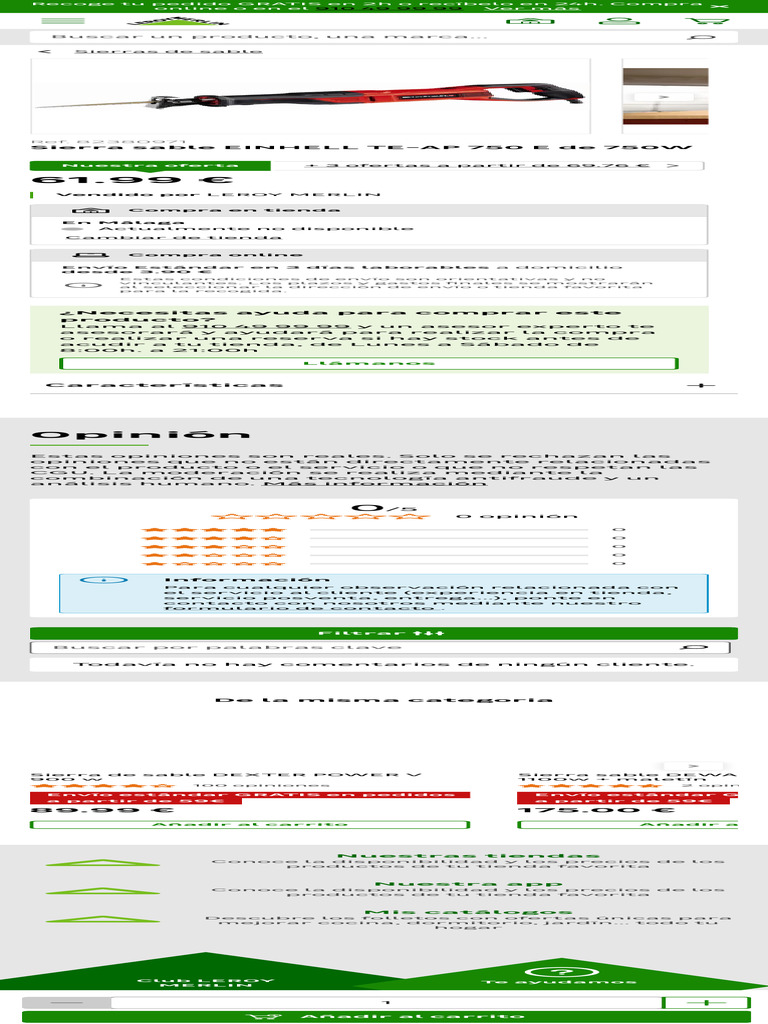 Sierra Sable EINHELL TE-AP 750 E de 750W Leroy Merlin | PDF