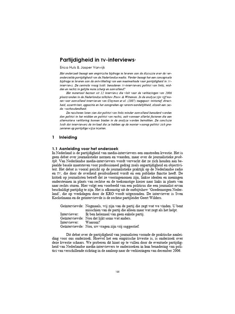12 E. Huls J. Varwijk 2009 Partijdigheid in TV Interviews Pp.135 147 | PDF