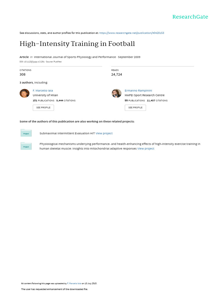 Football High-Intensity Training | PDF | High Intensity Interval Training | Skeletal Muscle