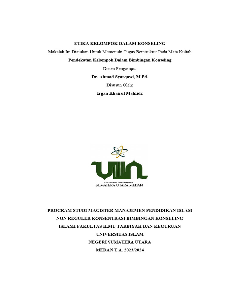 ETIKA KELOMPOK DALAM KONSELING - Irgan Khairul Mahfidz | PDF