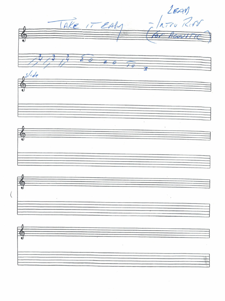 Take It Easy (Lead Intro Riff Acoustic) | PDF