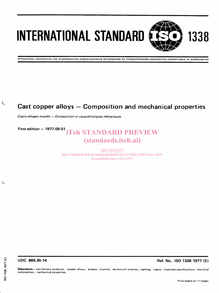 Iso 1338 1977 | PDF | International Organization For Standardization | Bronze