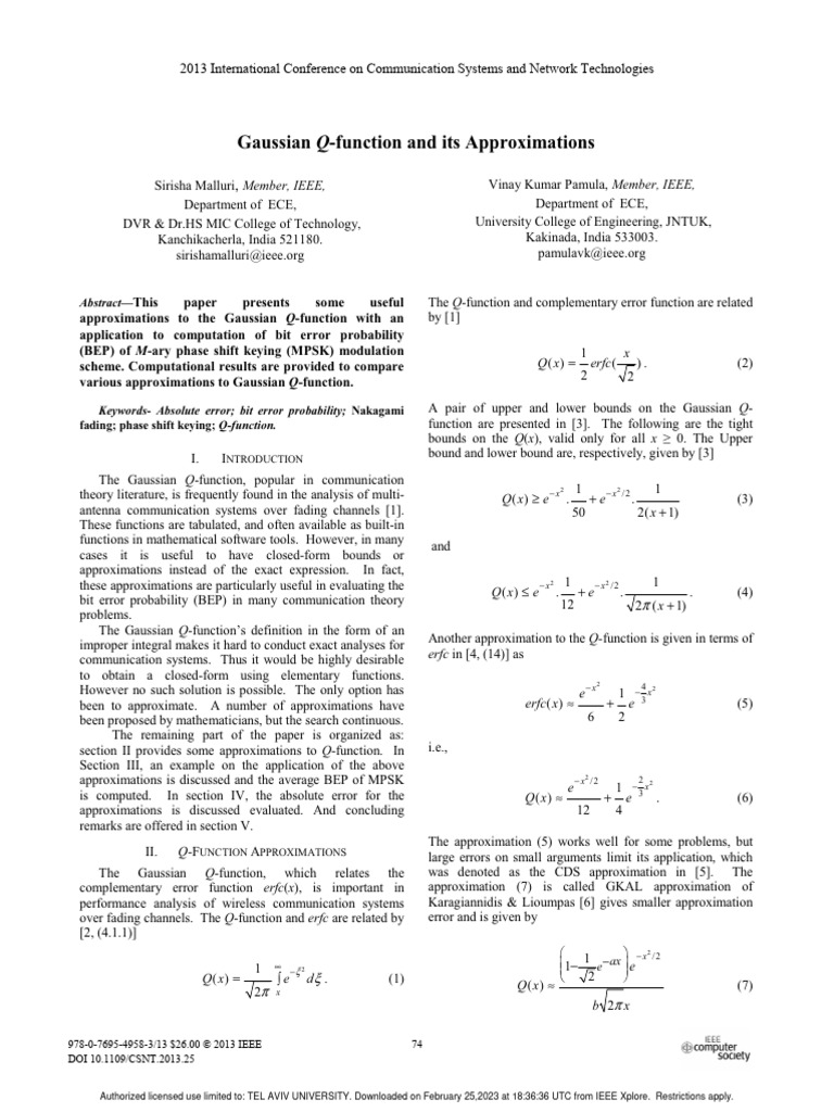 Gaussian Q Function And Its Approximations Download Free Pdf