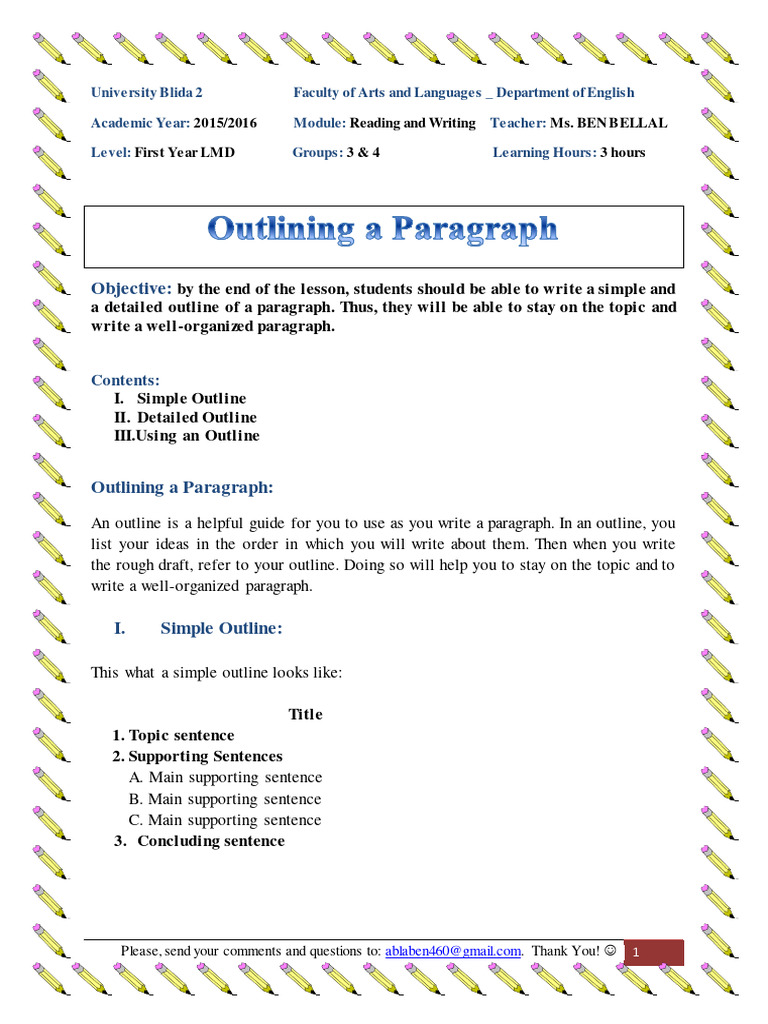 W - Outlining A Paragraph | PDF | Paragraph | Human Communication
