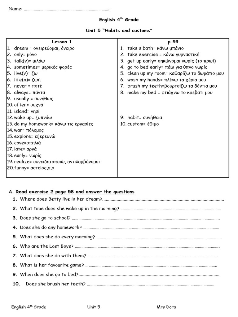 English 4TH Grade Unit 5 | PDF
