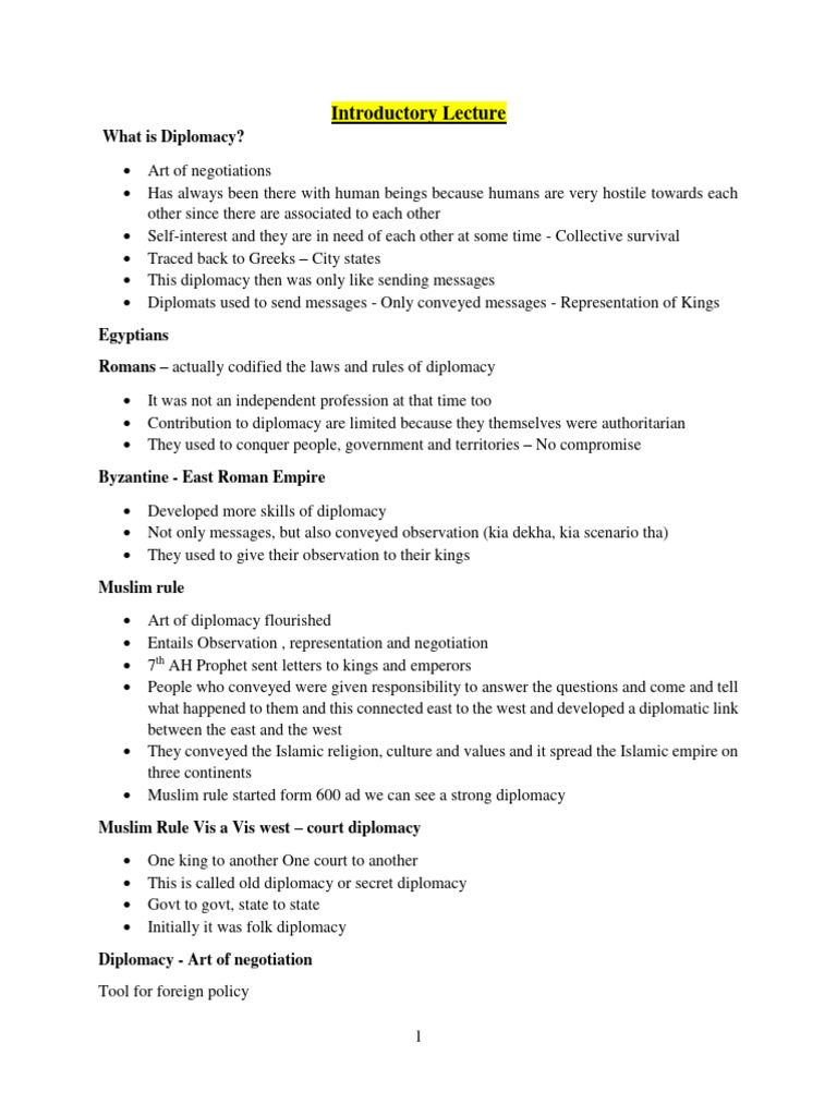 Diplomacy Notes | PDF | Diplomacy | Ambassador