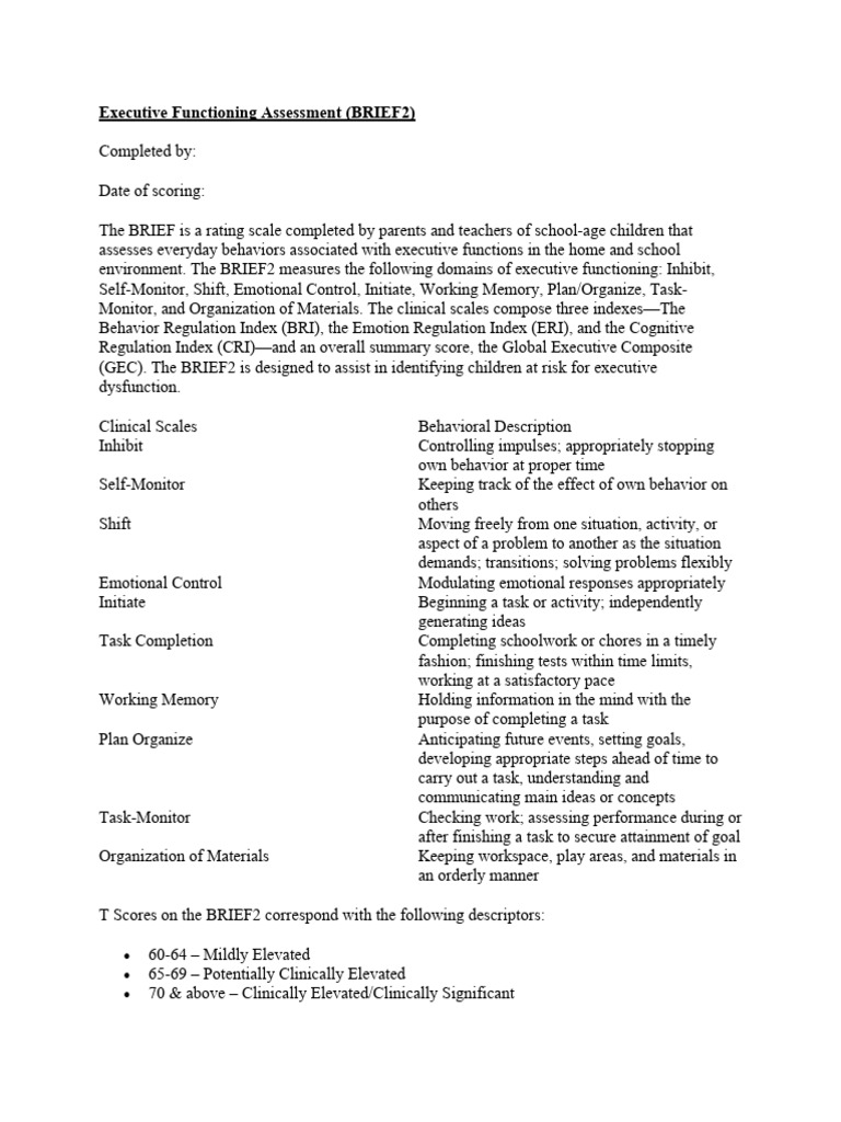 BRIEF2 Template 2021 | PDF | Executive Functions | Brain