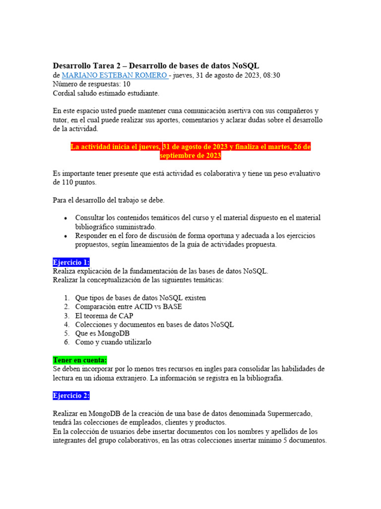 Aporte Foro Base de Datos Tarea 2 | PDF | Bases de datos | Caché (Computación)