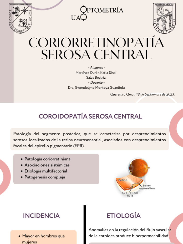 Coriorretinopatía Serosa Central | PDF | Ojo humano | Epidemiología