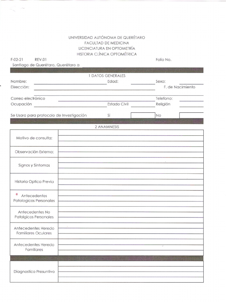 Historia Clínica Optometrica | PDF