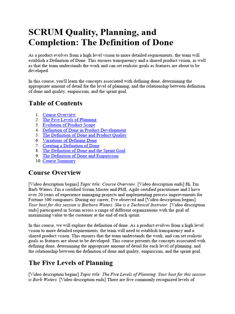 01.08-SCRUM Quality, Planning, and Completion The Definition of Done ...