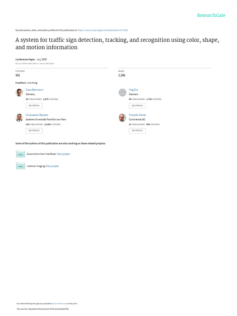 A System For Traffic Sign Detection, Tracking, and Recognition Using ...