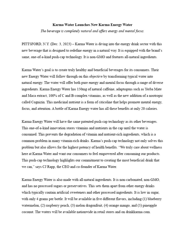 Karma Press Release | PDF | Drink | Food And Drink