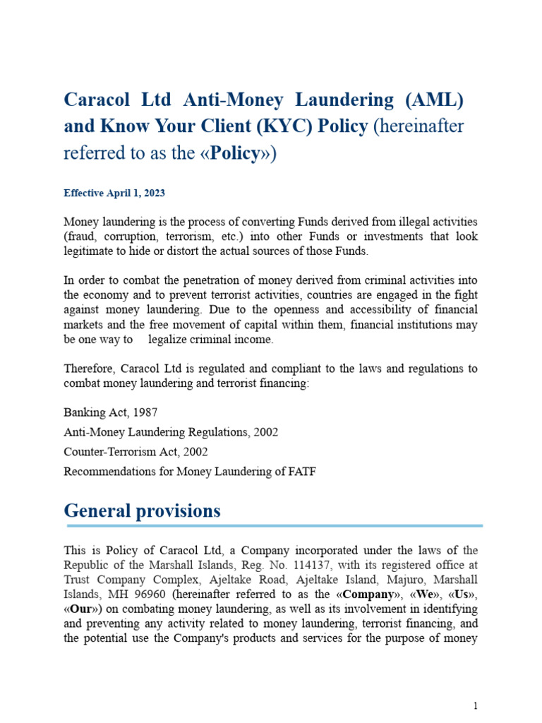Aml Policy Stockity - en | PDF | Money Laundering | Terrorism Financing